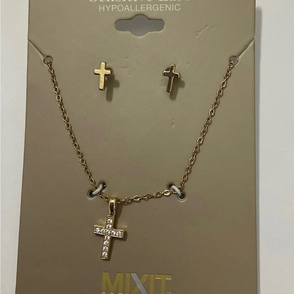Mixit | Jewelry | Nwt Mixit Goldtonecubic Zirconia Cross Necklace And ...